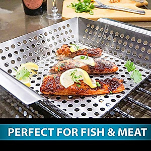 Homeflowz Heavy Duty Grill Basket – Large Vegetable Grill Basket for more Veggies - Stainless Steel Grilling Basket - Grill Baskets for Outdoor Grill -Perfect BBQ Basket for All Grills and Vegetable