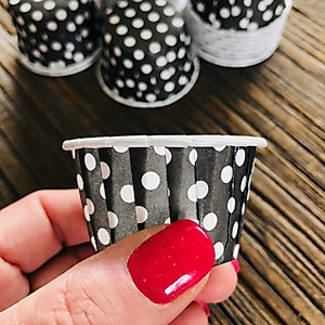 Bulk MINI Candy Nut Paper Cups - Mini Baking Liners - Black Polka Dot - 100 Pack