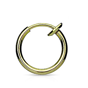 Forbidden Body Jewelry Surgical Steel Gold IP Plated Faux Nose Rings Hoop 10mm 3/8 inch (No Piercing Required)