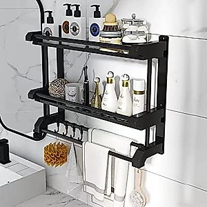 HIHIOI Bathroom rack, no punching self-adhesive hanging bathroom storage rack,black.