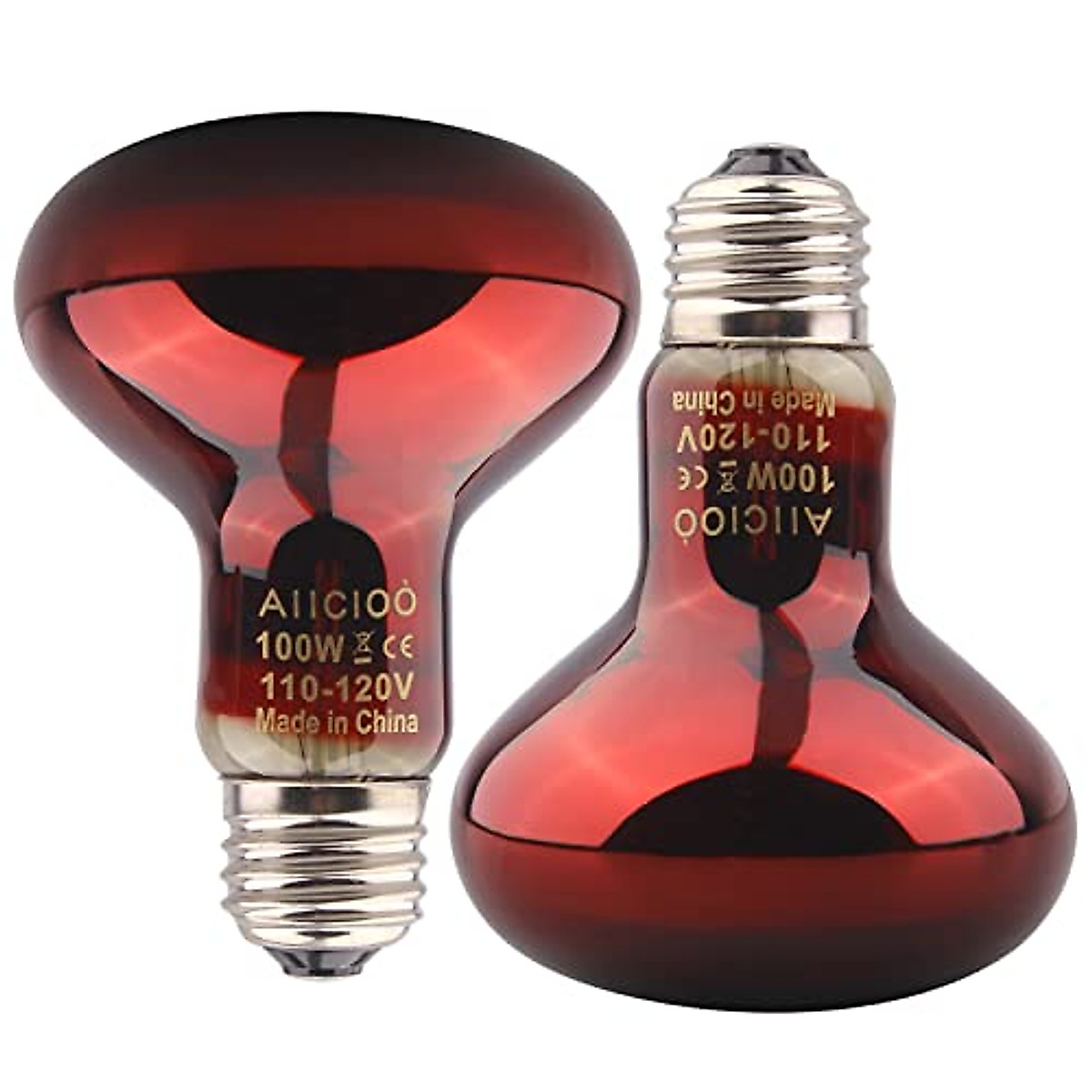 Aiicioo Reptile Red Night Light Bulb - 100W Reptile Heat Lamp Bulb Infrared Basking Spot Lamp for Bearded Dragon Lizard Turtle Hermit Crab Leopard Gecko Snake Chameleon Tank