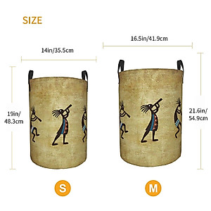 Janrely Large Round Storage Basket with Handles,Southwestern Southwest Native American Kokopelli Pattern,Waterproof Coating Organizer Bin Laundry Hamper for Nursery Clothes Toys 21.5"x 16.5"