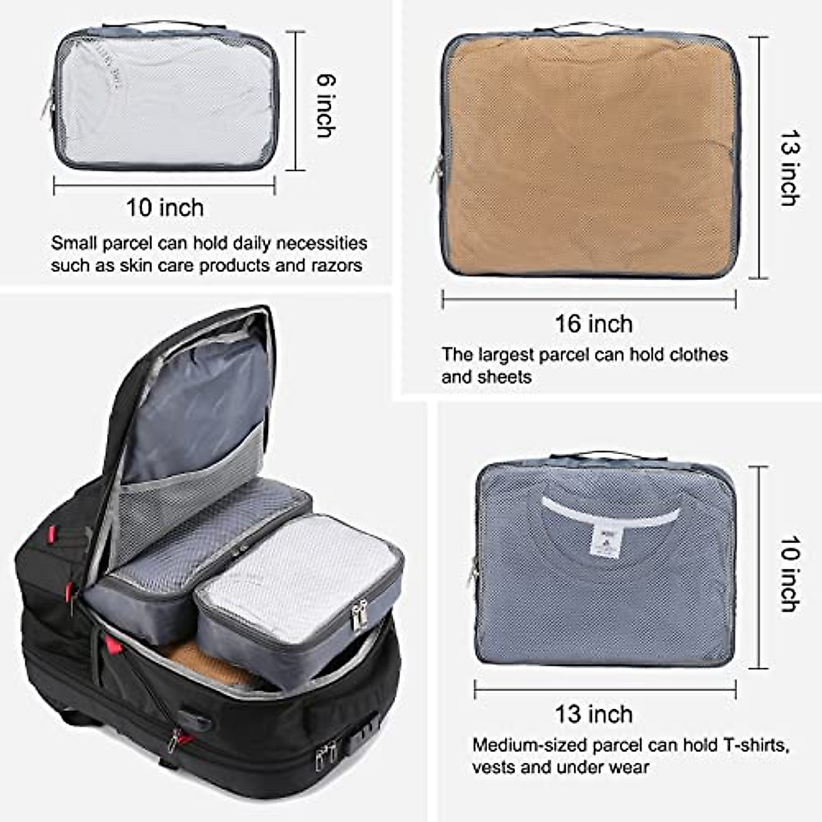 LOVEVOOK Travel Laptop Backpack Waterproof Anti Theft Backpack with Lock and USB Large 17 inch Computer Travel Backpack with 3 Packing Cubes for Men Women(17 inch,Black)