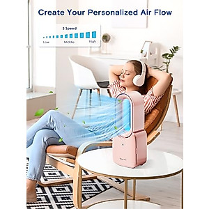 let'me Desk Fan, 11.8 Inch Bladeless Fan Mini Office Fan 4 Speeds with 5-Colors Ambient Light, USB Table Fan Small Quiet for Home, Bedroom,Dorm