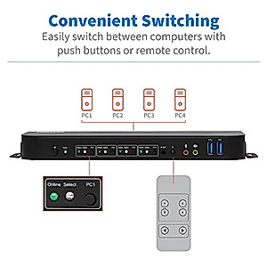 Tripp Lite 4 Port DisplayPort USB KVM Switch, Quad Port DP USB KVM Switch, 4K 60 Hz, HDR, HDCP 2.2, DP 1.4, USB 3.0 Cables, Black (B005-DPUA4)
