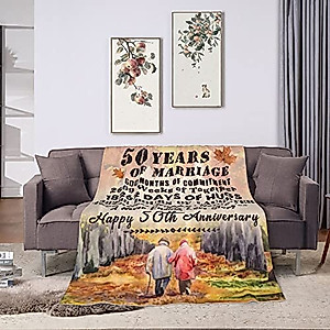 50th Anniversary Blanket Gifts, 50th Anniversary Wedding Gifts for Couple, Golden 50 Years of Marriage Gifts for Dad, Mom, Grandpa, Grandma, Grandparents, Throw Blanket for Wife Husband 50"x60"