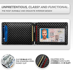 Suavell Slim Wallets for Men. RFID Money Clip Wallet, Slim Wallet, Thin Front Pocket Credit Card Wallet, Minimalist Bifold (Captain Black Pilot)
