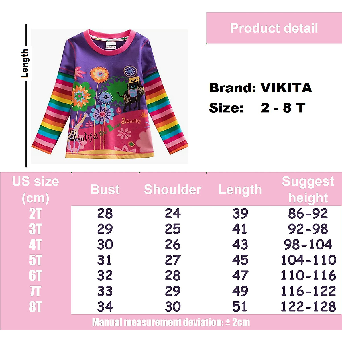 VIKITA Girls Shirts Winter Long Sleeve Graphic T Shirts Casual Tops for Girls (L328 5T)