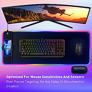 WQBZSYY Gaming Mouse Pad 15W Wireless Charging RGB,LED Large Ergonomic Mousepad Gaming with Wrist Support,31.88" 12.2" Desk mat/Keyboard pad (Colorful(18W Charger Included))