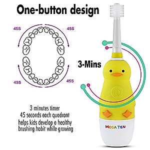 Brilliant Kids Sonic Electric Toothbrush Characters with Flashing Lights and Fine Bristles - Fun Brushing for Parent and Child, Ages 3-8, Duck