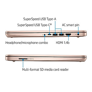HP 14 HD Laptop, 2023 Newest Upgrade, Intel Celeron N4120(Quad-core), 16GB RAM, 128GB(64GB SSD+64GB Card), HDMI, USB-C, Lightweight, Windows 11, School and Business Ready, Rose Gold, ROKC HDMI Cable