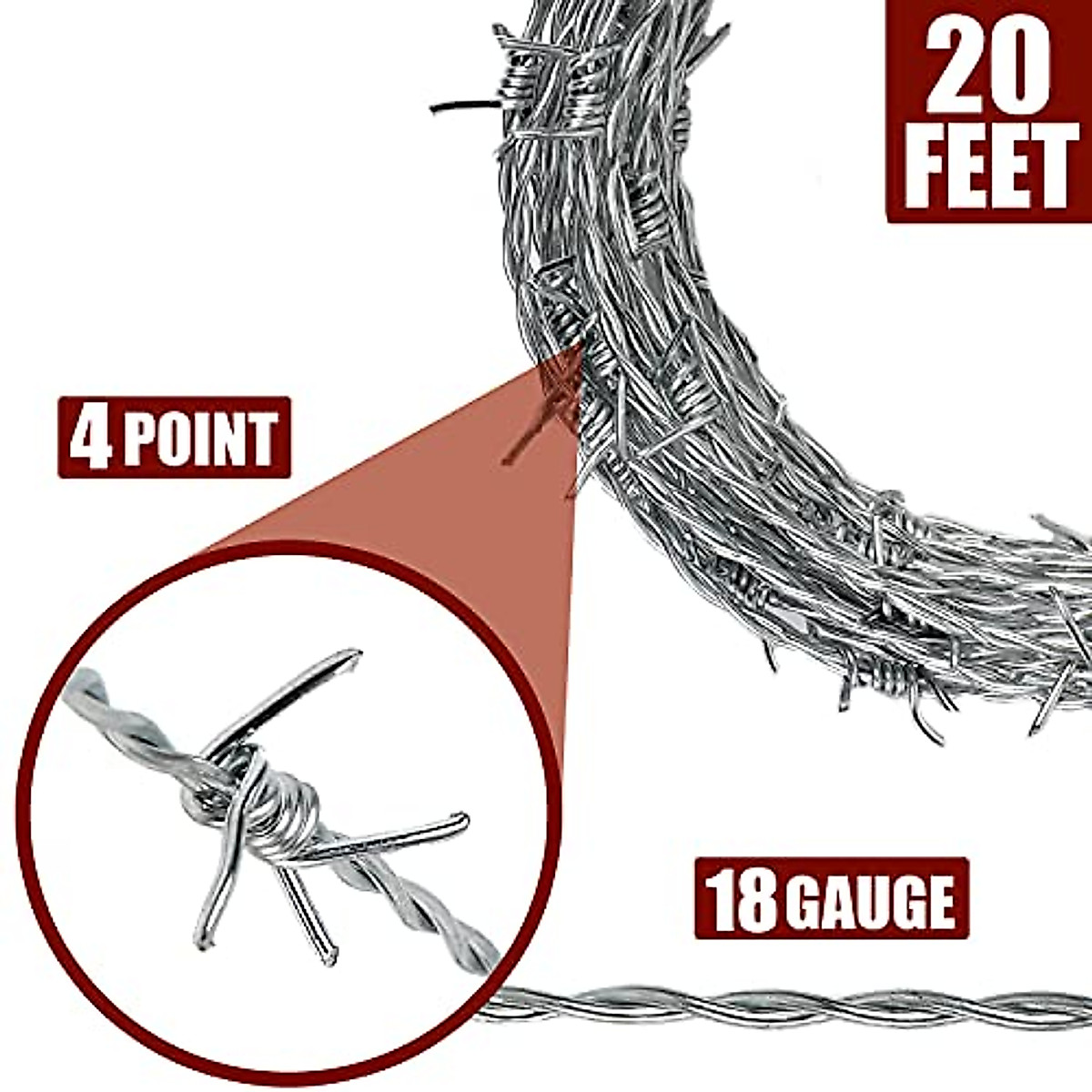 Barbed Wire Roll - Razor Barbed Wire Fence for Outdoor, Repellent and Crafts, 25 feet 18 Gauge 4 Point Barb Wire