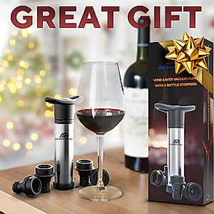 Premium Wine Pump Preserver Saver Kit - Includes Vacuum Pump & 4 Reusable Leak-Free Joystick Air Bottle Stoppers - Keeps your Wine Perfectly Fresh