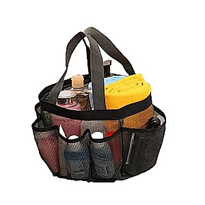 Typutomi Mesh Shower Caddy Portable, Black Mesh Caddy Tote with 8 Storage Pocket and Handle Large Capacity Hanging Shower Caddy Dorm Basket for College Dorm Essentials, Bathroom, Camp, Travel