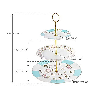 MOSTDEN 3-Tier Ceramic Cake Stand Cake Stand/Cupcake Stand/Dessert Stand/Tea Party Pastry Serving Platter/Food Display with A Serving Tong (Blue)
