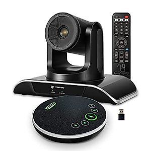 TONGVEO All-in-One Conference Room Video Camera System Bundle HD 1080P 60fps 3X Optical Zoom USB3.0 HDMI PTZ Camera and Bluetooth Conference Speakerphone with Microphones