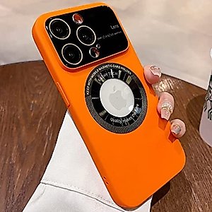 LOOBIVAL Magnetic for iPhone 14 Pro Case Logo View, Window Glass Lens Camera Protector,Compatible with Magsafe, Women Men Hard Shockproof Cases for iPhone 14Pro Slim Matte Cover 6.1 inch (Orange)