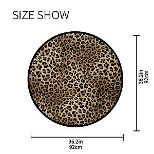 Area Rug Animal Leopard Skin Print Non-Slip Round Mat Activity Playing Rugs for Living Room Bedroom Hall Home Deco Diameter 92cm