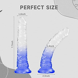 7.7 Inch Realistic Dildo, Clear Silicone Blue G-Spot Stimulation Adult Toy, Soft Jelly with Strong Suction Cup, Giant Anal Toy, Suitable for Women/Men/Gay