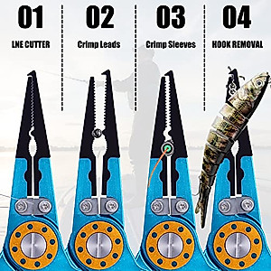 Vufprye Fishing Pliers, Upgraded Fish Lip Grippers,Aluminum Fishing Pliers Hook Remover Split Ring,Ice Fishing Gear Fishing Gifts for Men (Blue)
