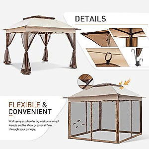 Cool Spot 11x11 Pop-Up Instant Gazebo Tent with Mosquito Netting Outdoor Canopy Shelter with 121 Square Feet of Shade by COOS BAY (Beige)