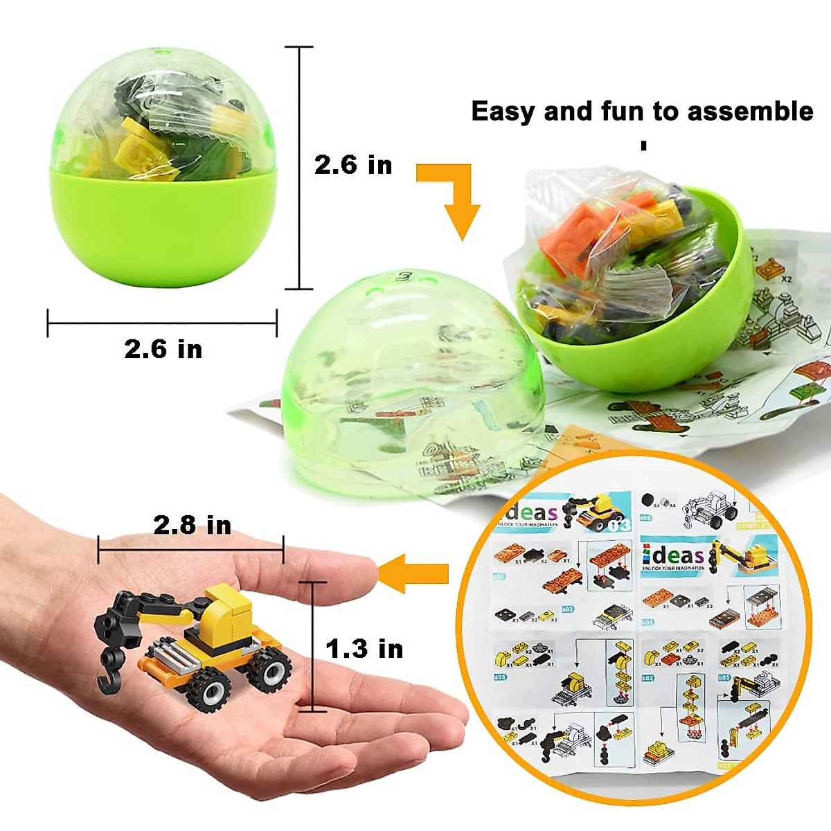 12Pcs Pre Filled Easter Eggs with Mini Buildable Vehicles Building Blocks, Car Egg Surprise Toy for Easter Egg Hunt, Easter Basket Filler, Easter Basket Stuffers, Easter Party Favors School Prize Toys