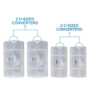 Popular Mechanics Battery Converters - Aa To C & D Size Battery Converter Case - 4 Pack Battery Adapters - Turns Disposable Or Rechargeable Aa Batteries Into C & D