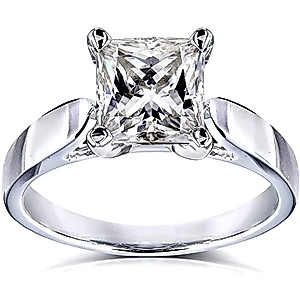 VINSON Princess 1.70 Ct Moissanite Solitaire Peg Head Cathedral Engagement Silver Ring (5.5)