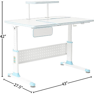 ApexDesk Height Adjustable Study Desk 43" w/Integrated Shelf & Drawer Little Soleil DX Series, Blue Desk Only