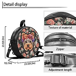 SCRAWLGOD Women Round Satchel Bag Yorkshire Terrier Dog Floral Print Small Crossbody Bags Cell Phone Purse Clutch Messenger Shoulder Handbag