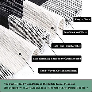 HOYIJA Buffalo Plaid Rug 2＇×3＇Outdoor/Indoor Black and White Checkered Samll Area Rug,Retro Cotton Woven Check Washble Entryway Front Porch Decor Rugs for Layered Welcome Front Door Mats