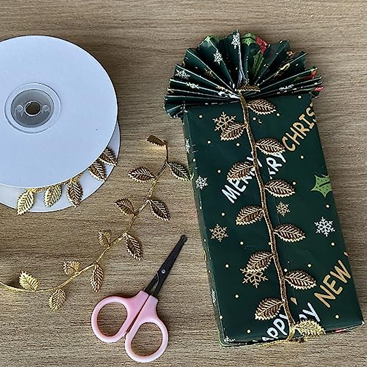 Gold Leaves Leaf Ribbon Trim Rope - 20 Yards - for Garland DIY Crafts and Party Wedding Home Decorations (Gold)