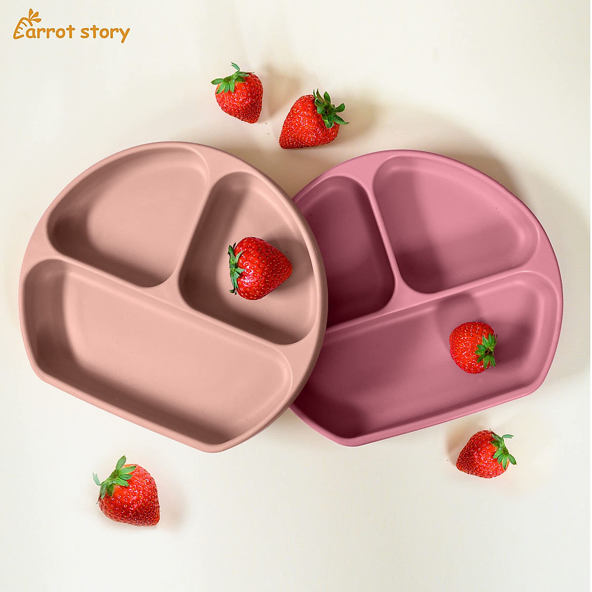 Carrot story 100% Silicone Suction Baby Toddler Plate, 2-Pack, Waterproof Washable Plate, BPA Free, Microwave/Dishwasher Safe (Sweet)