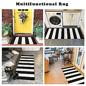 LEEVAN Black and White Rug 2X3, Washable Black Door Mat Cotton Woven Front Porch Rug, Layered Door Mats Outdoor Welcome Indoor Door Mat, Farmhouse Go Away Door Mat Door Mat Indoor Entrance Rug