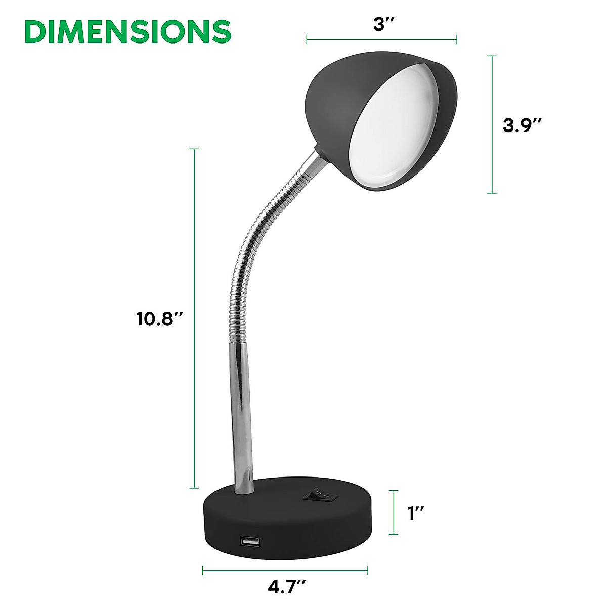 MaxLite LED Desk Lamp with USB Charging Port, Black Desk Lamp, Adjustable Neck, On/Off Switch, Modern Table Lamp for Reading, Work or School, Warm Gentle Light