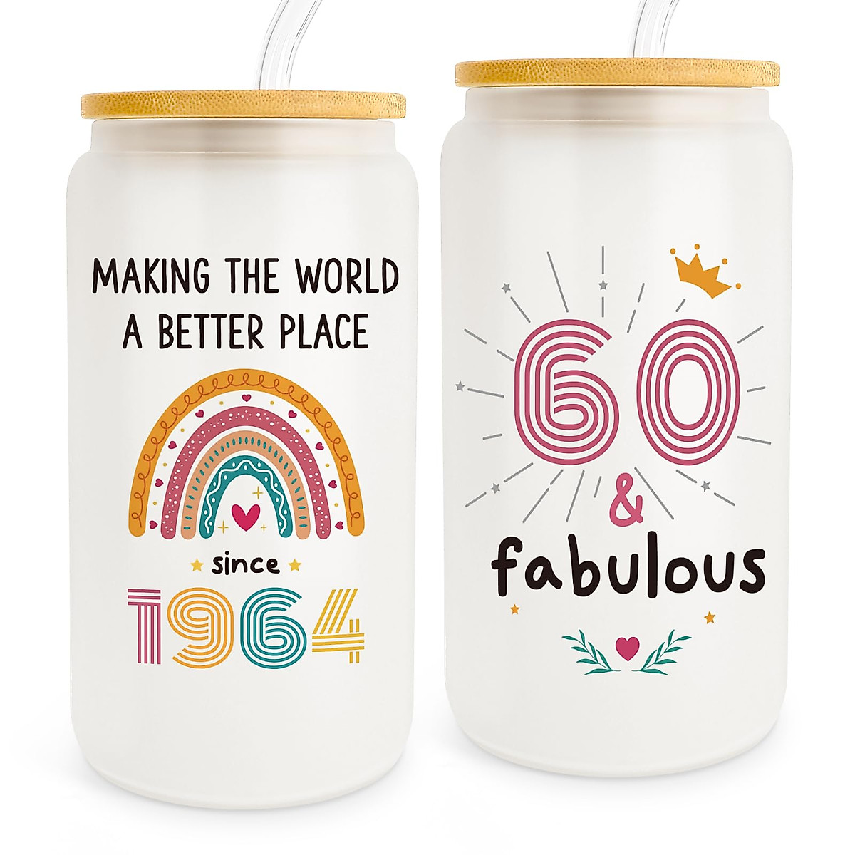 60th Birthday Gifts for Women, 60 Fabulous Gifts, Gifts for 60 Year Old Woman, 1964 Birthday Gifts, 60th Birthday Ideas, Gifts for 60 Year Old Mom, Sister, 60th Birthday Decorations - 16oz Glass Cup