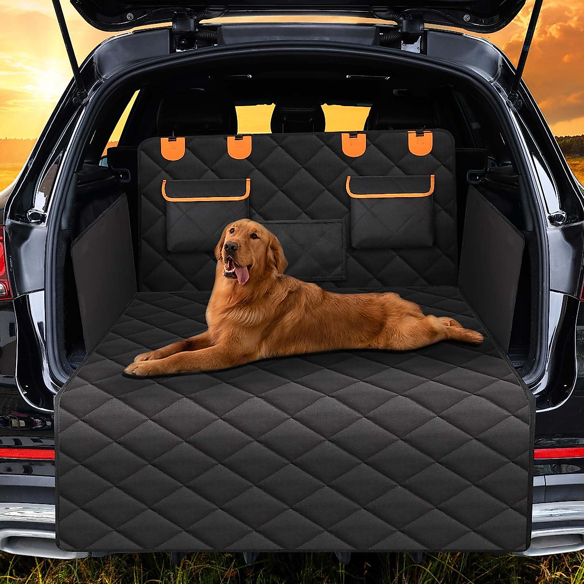 EasyHaWei 4-in-1 SUV Cargo Liner for Dogs, Non-Slip Water Resistant Pet Trunk Mat with Side Flaps Protector & Back Seat Organizer, Dog Backseat Cover for SUVs Vans
