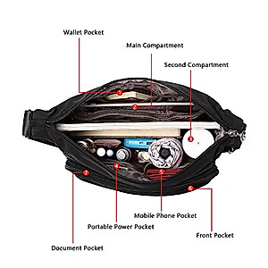 Beejirm Nylon Purses for Women Purse with Pockets and Compartments Purses with Lots of Pockets Multi Pocket Casual Crossbody Bag (Black)