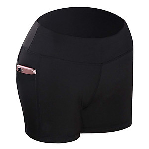 FONMA Women High Waist Shorts Yoga Pants Side Cell Phone Pockets Sports Leggings Pants Black