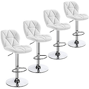 Yaheetech Bar Stools Set of 4 Adjustable PU Leather 360°Swivel Count Bar Chair with Backresr Home Kitchen Counter Stools for Kitchen Counter, White