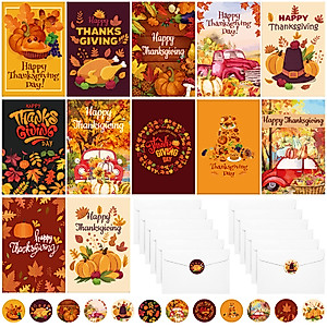 12 Sets Thanksgiving Cards with Envelopes Vintage Truck Pumpkins Turkey Cards 4x6 Inches for Thanksgiving Day Thank You Postcards for Family Teacher Fall Party Harvest Celebration Supplies, 12 Designs