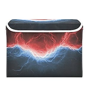 Kigai Lightning Red Blue Storage Baskets for Shelves Foldable Closet Basket Storage Bins with Lid for Clothes Home Office Toys Organizers