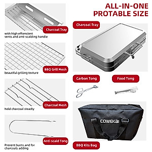 COWEKAI Mini Charcoal Grill, Portable Backpack Stainless Steel BBQ Grill, Table Top Collapsible Barbecue Grill for Small Patio and Backyard, Foldable Outdoor Accessories for Camping, Picnic, Beach