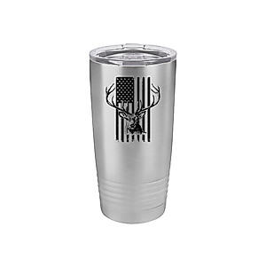 Rogue River Tactical USA Flag Buck Hunting 20 Oz. Travel Tumbler Mug Cup w/Lid Vacuum Insulated Hot or Cold United States Deer