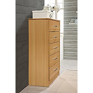 HODEDAH IMPORT 5 Drawer Chest, with Metal Gliding Rails, Beech, 47.8x31.5 inches