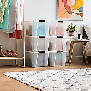 IRIS USA 40 Quart Stackable Plastic Storage Bins with Lids and Latching Buckles, 6 Pack - Pearl, Containers with Lids and Latches, Durable Nestable Closet, Garage, Totes, Tubs Boxes Organizing