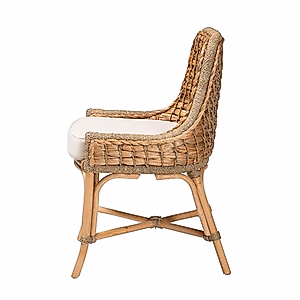 Baxton Studio Kyle Modern Bohemian Natural Brown Woven Rattan Dining Side Chair With Cushion
