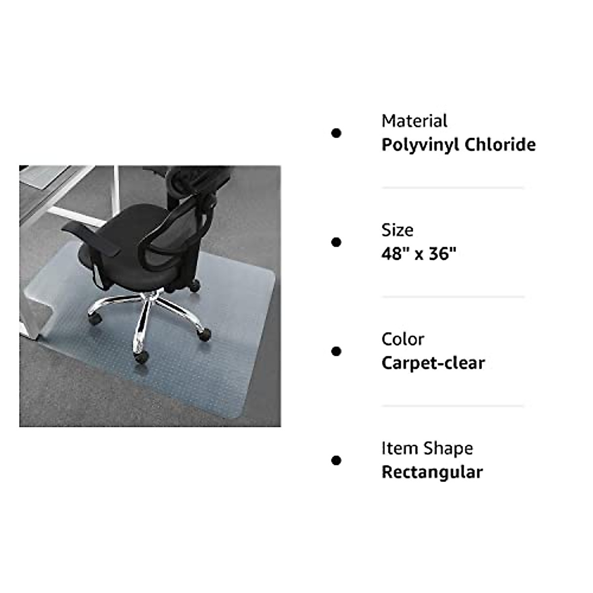 New Chair Mat for Carpeted Floor Low Pile Office and Home Use Thick and Sturdy Transparent Desk Chair mat for Carpets Size 36" X 48" with Lip