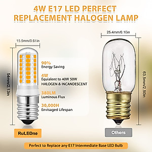 RuLEDne E17 LED Bulb Dimmable,4W Microwave Oven Bulb,Warm White 3000K,40W Incandescent Equivalent,Fit for Over Stove Appliance,4 Pack