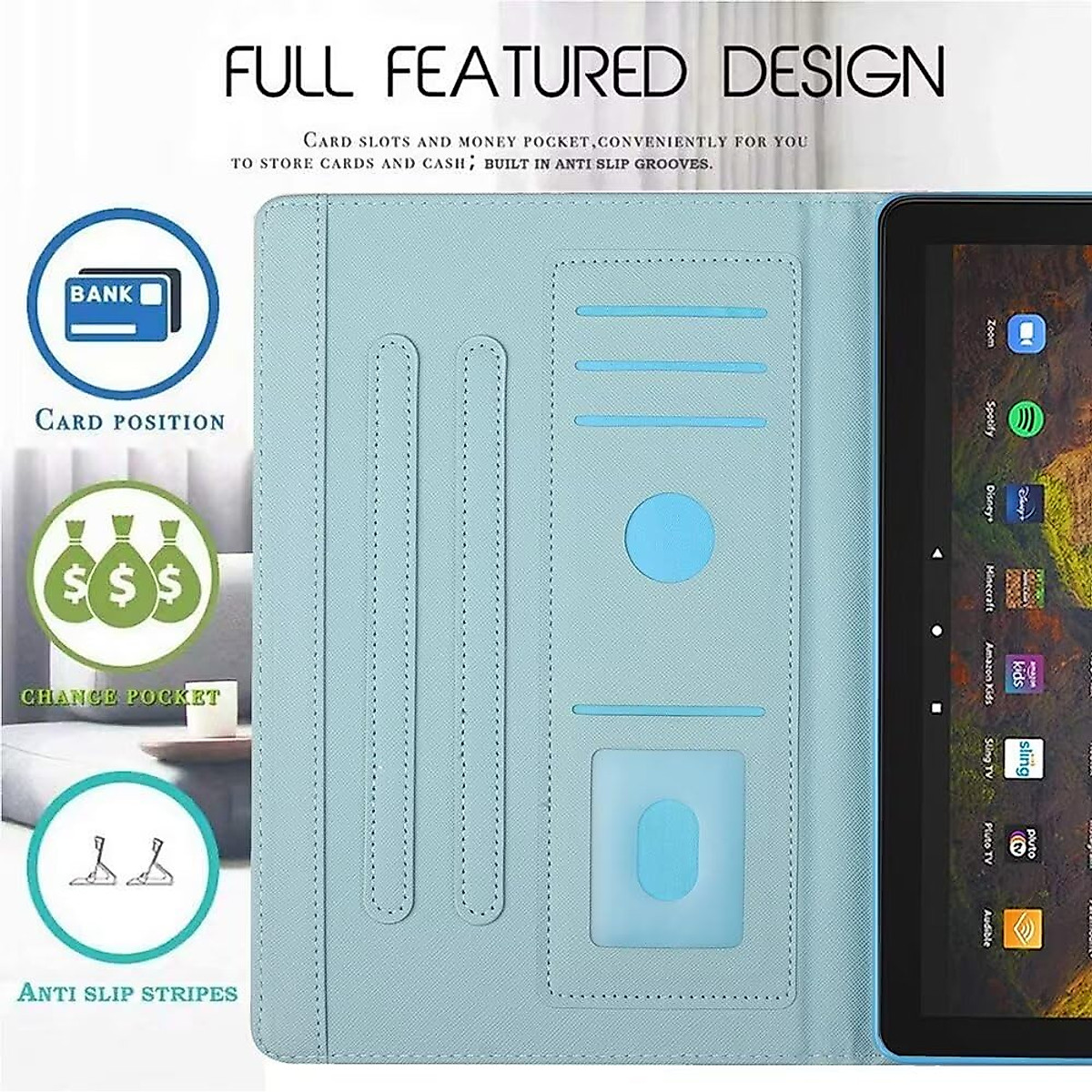 MonsDirect for Fire HD 10 Tablet Case&Fire HD 10 Plus Tablet Case 13th/11th Generation 2023 2021 Release, Smart Auto Wake Sleep Folio Case Stand Protective Cover with Card Slot, Beach